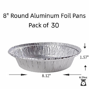 LUCKMETA 8'' Inch Round Tin Foil Pans Disposable Aluminum Pans with Clear Lids (30 Pack), Freezer & Oven Safe - For Baking, Cooking, Storage, Roasting, & Reheating, Recyclable, Pack of 30