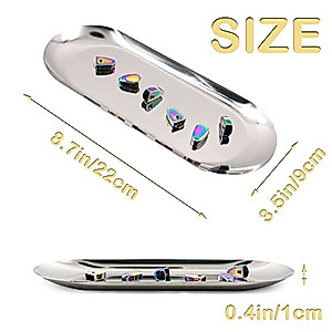 Stainless Steel Towel Tray 3 Pack Silver Tray Storage Tray Multipurpose Decorative Trays Serving Tray for Trinket Jewelry Dish Tea Fruit Bathroom Storage Organizer Oval, Silver (8.7 x 3.5 inch)