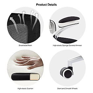 Office Chair Height-Adjustable Ergonomic Desk Chair with Self-adaptive Lumbar Support, Breathable Mesh Computer Chair High Back Swivel Task Chair with Flip-up Armrests - White