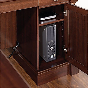 BOWERY HILL Classic Style L-Shaped Office Computer Desk in Cherry with File Drawer, CPU Tower,