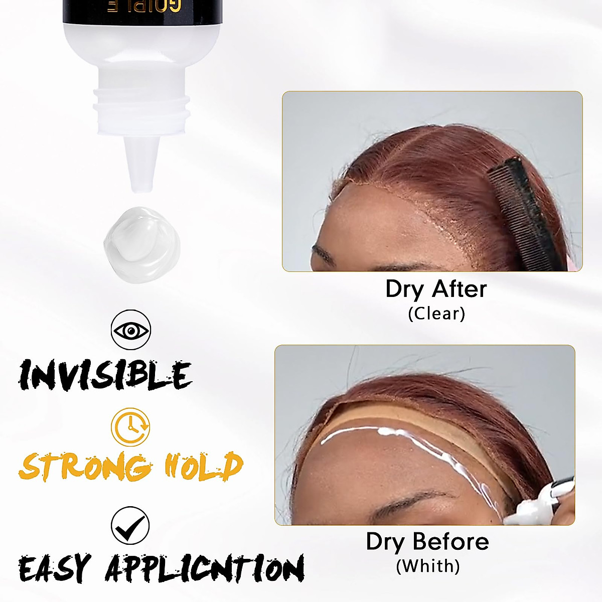 Goiple Wig Glue 1.34OZ, Waterproof Lace Front Wig Glue for Wigs, Strong Hold Transparent Lace Adhesive for Hair Replacement (38ML)