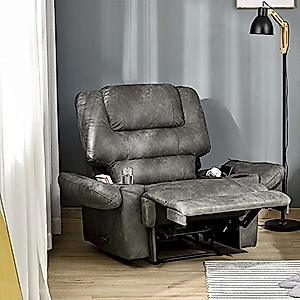 HOMCOM Manual Recliner Chair Overstuffed Single Sofa with Wide Cushioned Seat, Flip-Up Storage Armrests, 2 Cup Holders and Oversized Headrest, Grey