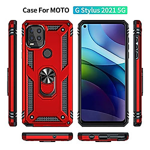 YZOK Compatible with Moto G Stylus 5G Case,with HD Screen Protector,[Military Grade] Ring Car Mount Kickstand Hybrid Hard PC Soft TPU Shockproof Protective Case for Motorola G Stylus 5G (Red)
