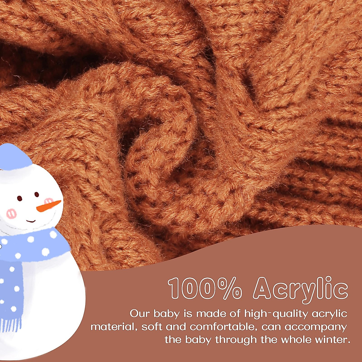 Zsedrut Baby Winter Beanie for Girls Boys Infant Toddler Warm Knit Twist Hat with Pompom (White+Black+Caramel, 0-6 Months)