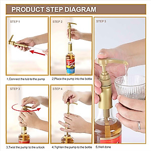 Kinfira 6 Pcs Coffee Syrup Pump Dispenser - Premium Skinny Syrup Pumps Fit for 25.4oz Torani Davinci Syrup Bottles (Gold)