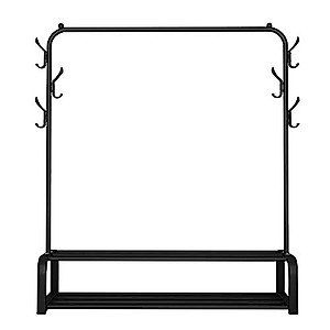 UDEAR Garment Rack Free-standing Clothes Rack with Top Rod,Lower Storage and 6 Hooks,Black