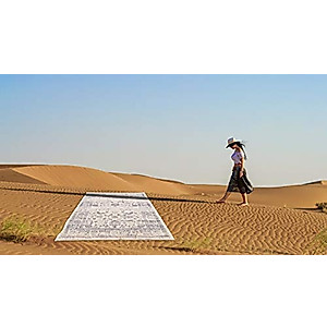 LaDole Rugs Cream Beige Grey Persian Design Area Rug Carpet for Living Room Bedroom Hallway 5'2"x7'6" (5x7 feet)