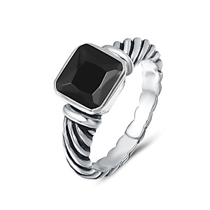 UNY Jewel Twisted Cable Wire Petite CZ Ring Designer Inspired Fashion Brand Christmas Valentine Women Dupes Jewelry Gift (Black, 6)