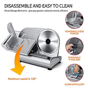 Techwood Electric Meat Slicer, 200W Electric Deli Food Slicer with 9” Removable Stainless Steel Blade & Adjustable Thickness Dial, for Home Use, Ideal for Meat Jerky, Hard Cheese, Vegetables & Bread