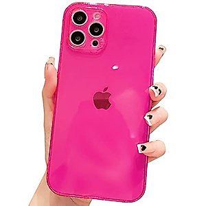 OWLSTAR Compatible with iPhone 13 Pro Max Case, Cute Neon Clear Soft Phone Case for Women and Girls, Flexible Slim TPU Shockproof Transparent Bumper Protective Cover (Hot Pink)