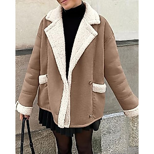 PRETTYGARDEN Womens 2024 Winter Suede Coats Fleece Sherpa Lined Jacket Faux Fur Lapel Pockets Warm Fall Fashion Outerwear (Camel,X-Large)