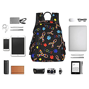 SWEET TANG Backpack for Autism Awareness Ribbon Black Bookbag