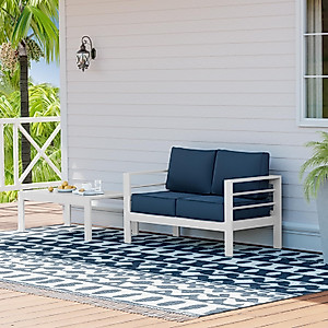 UDPATIO Outdoor Loveseat Aluminum Outdoor Furniture Sofa, Patio Seating Loveseat with 5" Thick Cushion and Waterproof Cover