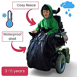 100% Waterproof Fleece-Lined Wheelchair Cozy Wheelchair Blanket | Universal fit for wheelchairs and Special Needs Buggies | Child Size (Gray Elephant)