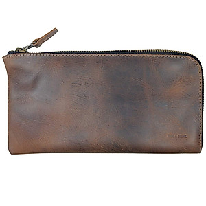 Hide & Drink, Leather Long Zippered Wallet, Holds Up to 8 Cards Plus Coins And Flat Bills, Phone Holder, Travel Essentials, Handmade (Bourbon Brown)