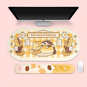GeekShare Cute Cat Bakery Mouse Pad - Large Non-Slip Base PU Desk Mat for Keyboard and Mouse, Perfect for Gaming, Writing, or Home Office Work