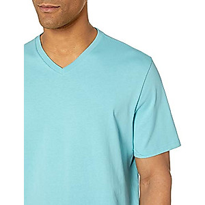 Amazon Essentials Men's Regular-Fit Short-Sleeve V-Neck T-Shirt, Pack of 2, Aqua Blue/White, XX-Large