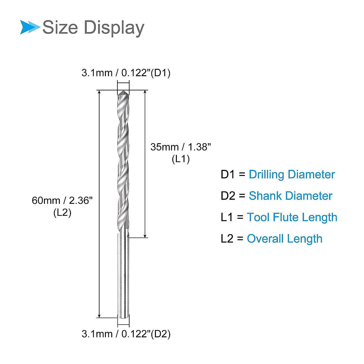 CoCud Solid Carbide Drill Bits, 3.1mm Diameter, K35 Tungsten Carbide Straight Shank Twist Drill Bits - (Applications: for Stainless Steel Alloy), 1-Piece