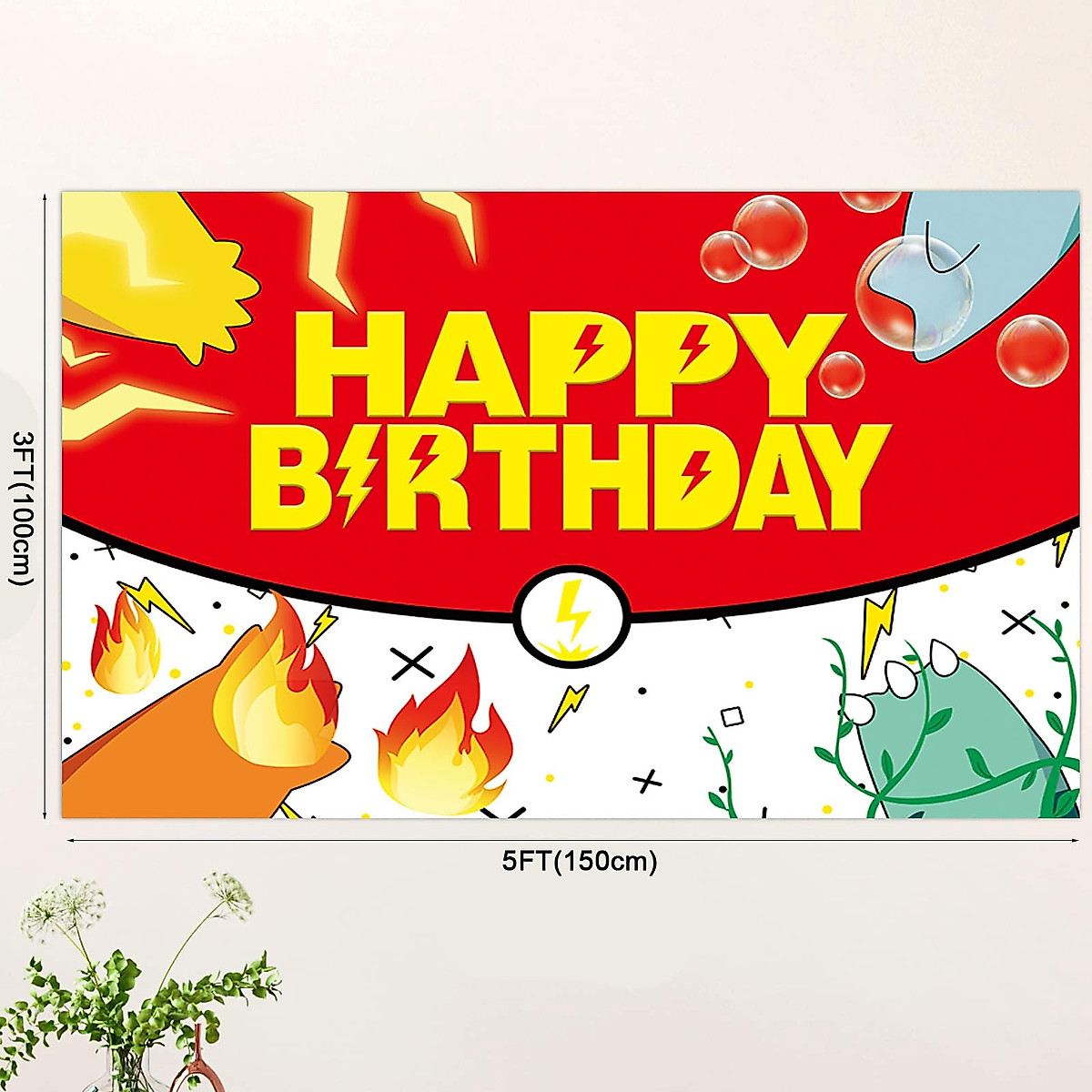 Cartoon Red White Ball Birthday Party Banner for Kid Pet Photo Backdrop Video Gaming Party Banner Kid Birthday Party Decorations Banner Baby Shower Decoration Supplies 5x3ft