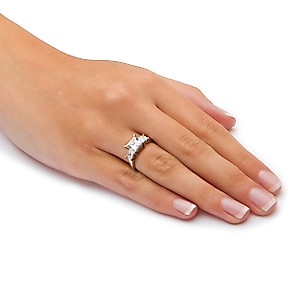 PalmBeach Platinum-plated Sterling Silver Princess Cut Cubic Zirconia 3-Stone Bridal Ring Sizes 6-10 Size 7