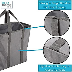 BIRDROCK HOME 75L Collapsible Laundry Basket Caddy - Grey - XL Foldable Tote Bag for Dirty Clothes - Strong Handles - Durable Fabric - Water Resistant - Lightweight