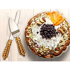 FASHIONCRAFT 2528 Gold Lattice Botanical Collection Stainless Cake Knife Set, One Set includes the Cake knife and Cake Server