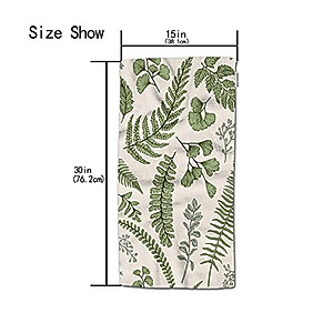 HGOD DESIGNS Green Leaves and Fern Pattern 100% Cotton Soft Bath Hand Towels for Bathroom Kitchen Hotel Spa, 15inX30in