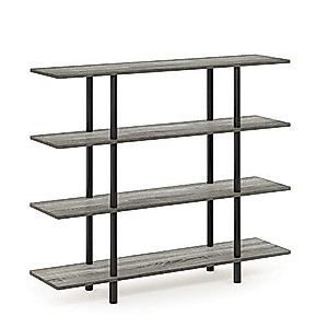 Furinno Turn-N-Tube 4-Tier Wide Display Shelf, French Oak Grey/Black