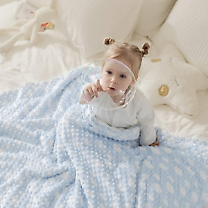 Plush Embossed Raised Dot Baby Blanket for Boys and Girls, Soft Velbo Mink Dotted Double Layer Receiving Blanket Bamboo Fabric Backing for Newborn Premium Quality Blanket, Blue 30" x 40