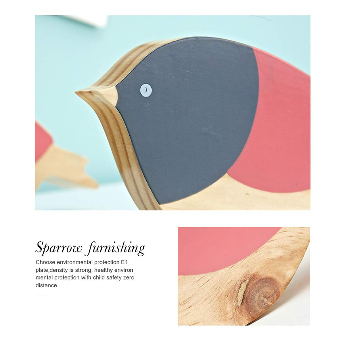 Wooden Bird Statue Sculpture Nursery Room Decor Red Bird Tabletop Figurine Home Decoration Handmade Premium Kids Gifts