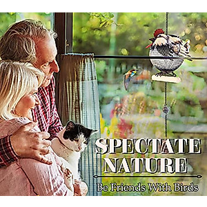 wtreew Solar Rooster Bird Feeder Squirrel Proof for Outside - Unique Cute Metal Animal Shaped Wild Bird Feeder with Solar Light, Wind Chime, Gift for Bird Lovers(Rooster)