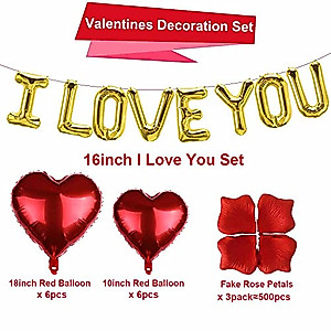 Littleloverly Valentines Day Red Heart Balloons I LOVE YOU Foil Balloons Banner Party Decorations - Happy Valentine's Day Balloon Wedding Anniversary Party Decorations
