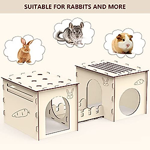 Woiworco Large Rabbit Houses and Hideouts, Wooden Rabbit Castle Bunny Hideout, Rabbit Tunnel Hideout Bunny Playhouse Houses, Spacious Breathable Habitats for Hamsters and Guinea Pigs Hut to Hide