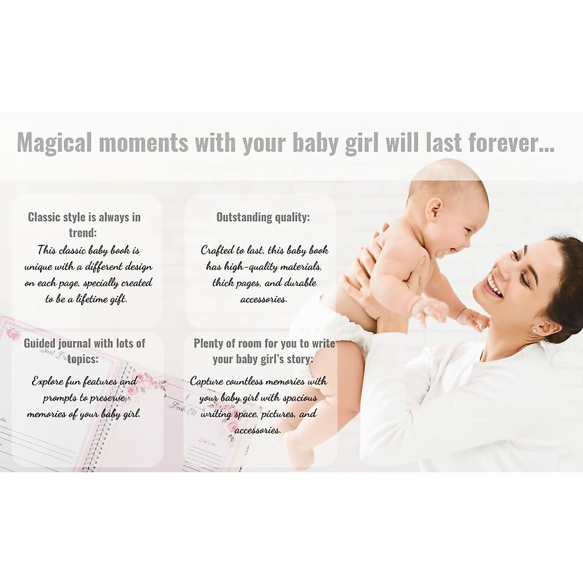 Baby Book Memory – Keepsake Album Baby Girl First 5 Year Events Pregnancy to Age 5 – Pink