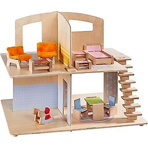 HABA Little Friends Dollhouse Town Villa with 10 Pieces of Furniture