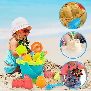AMOR Present Beach Toys Set 31PCS, Foldable Bucket for Kids Sand Toys, Beach Pails and Collapsible Beach Toys with Castle and Sand Molds for Toddlers