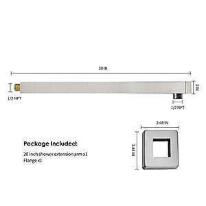 BESy 12 Inch Rain Shower Head, 12" Square Rainfall & High Pressure Stainless Steel Bath Showerhead, 20 Inches Straight Extended Shower Arm With Flange, Rain Shower Head Extension Arm Brushed NIckel