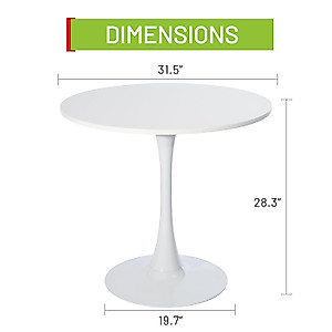 FurnitureR 31.5" Mid-Century Round Dining Table for 2-4 People with Pedestal Base for Home Office Living Room Kitchen Leisure, 31.5 inches, White