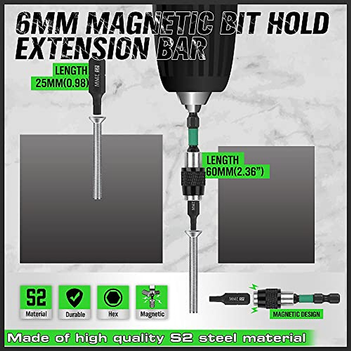 SWANLAKE 26-Piece Hex Head Allen Wrench Drill Bit Set, 1/4Hex Shank Quick Change Bit Holder, Metric and SAE S2 Steel Hex Bits Set