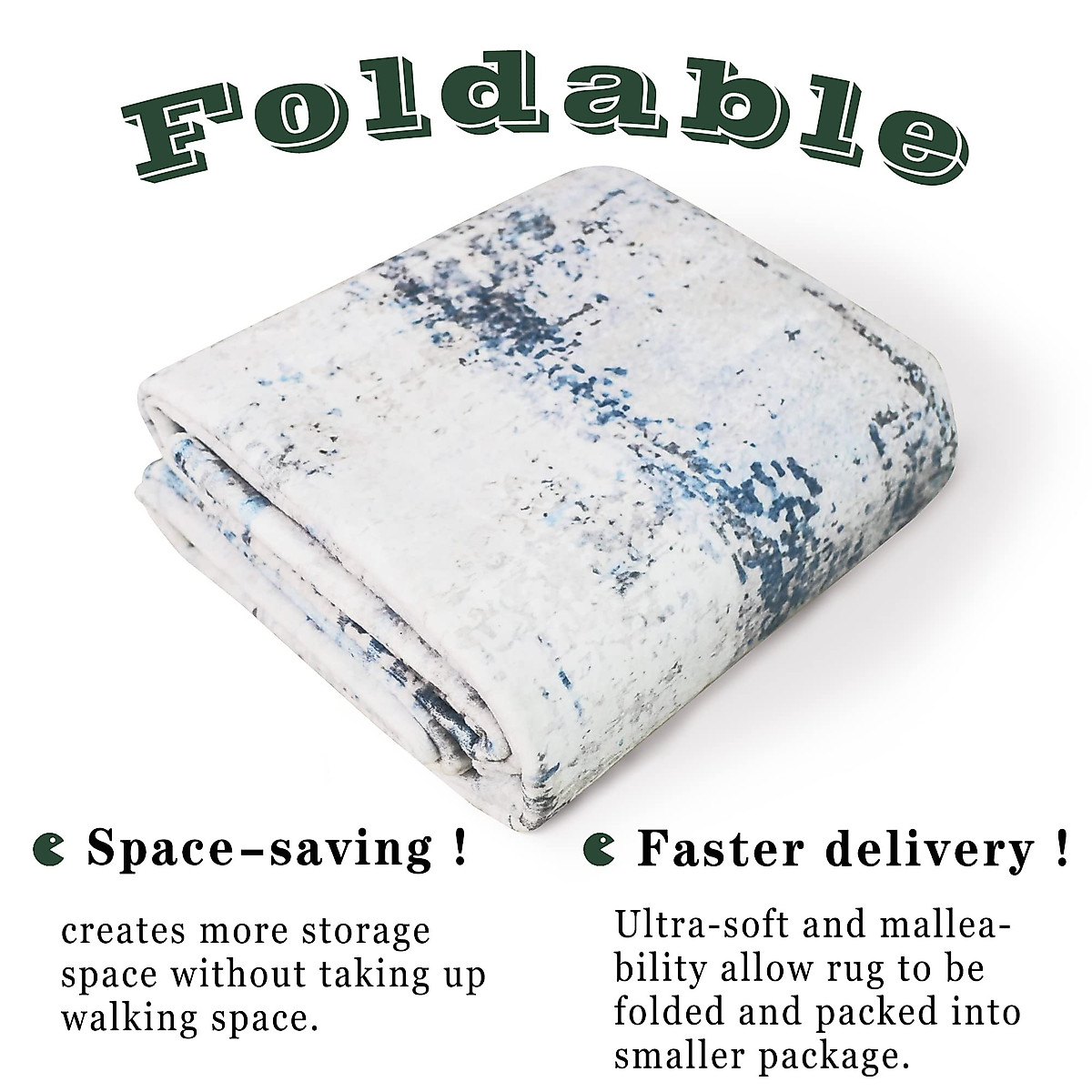 vivorug Washable Rug, Ultra Soft - 4' Round Rug, Non Slip Abstract Rug Foldable, Stain Resistant Rugs for Living Room Bedroom, Modern Fuzzy Rug (Grey/Navy, 4 Round)