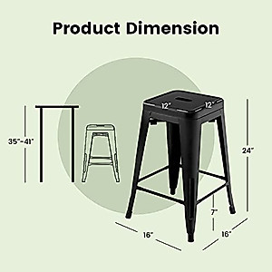 COSTWAY Bar Stools Set of 4, 24” Stackable Metal Stools with Square Seat & Handing Hole, X-Shaped Reinforced Design, Backless Bar Chairs for Kitchen, Dining Room, Pub (Black, 24‘’)