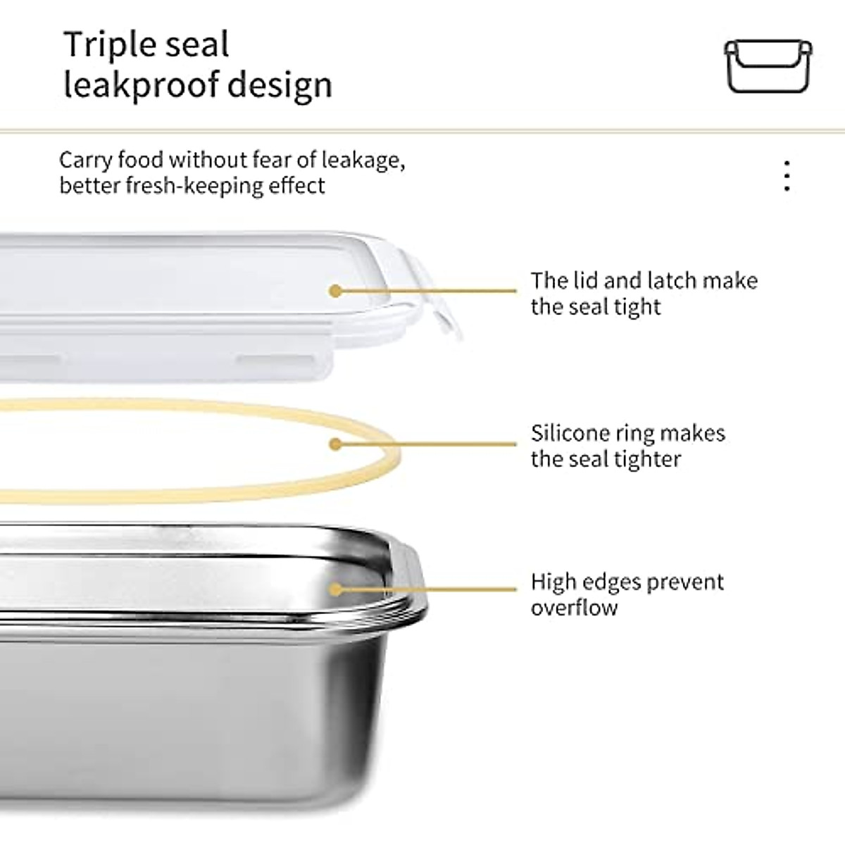 Tikafu 18/8 Stainless Steel Food Containers | Food Preservation Lunch Box | Leak Proof Stackable Light and Easy Storage | Set of 3 (21oz/43oz/76oz) | BPA FREE, B4200