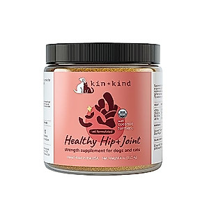 kin+kind Organic Hip & Joint Supplement for Dogs & Cats - Vet Formulated with Turmeric, Black Pepper & Coconut - Natural Supplement for Dog & Cat Joint Support & Health - Made in USA