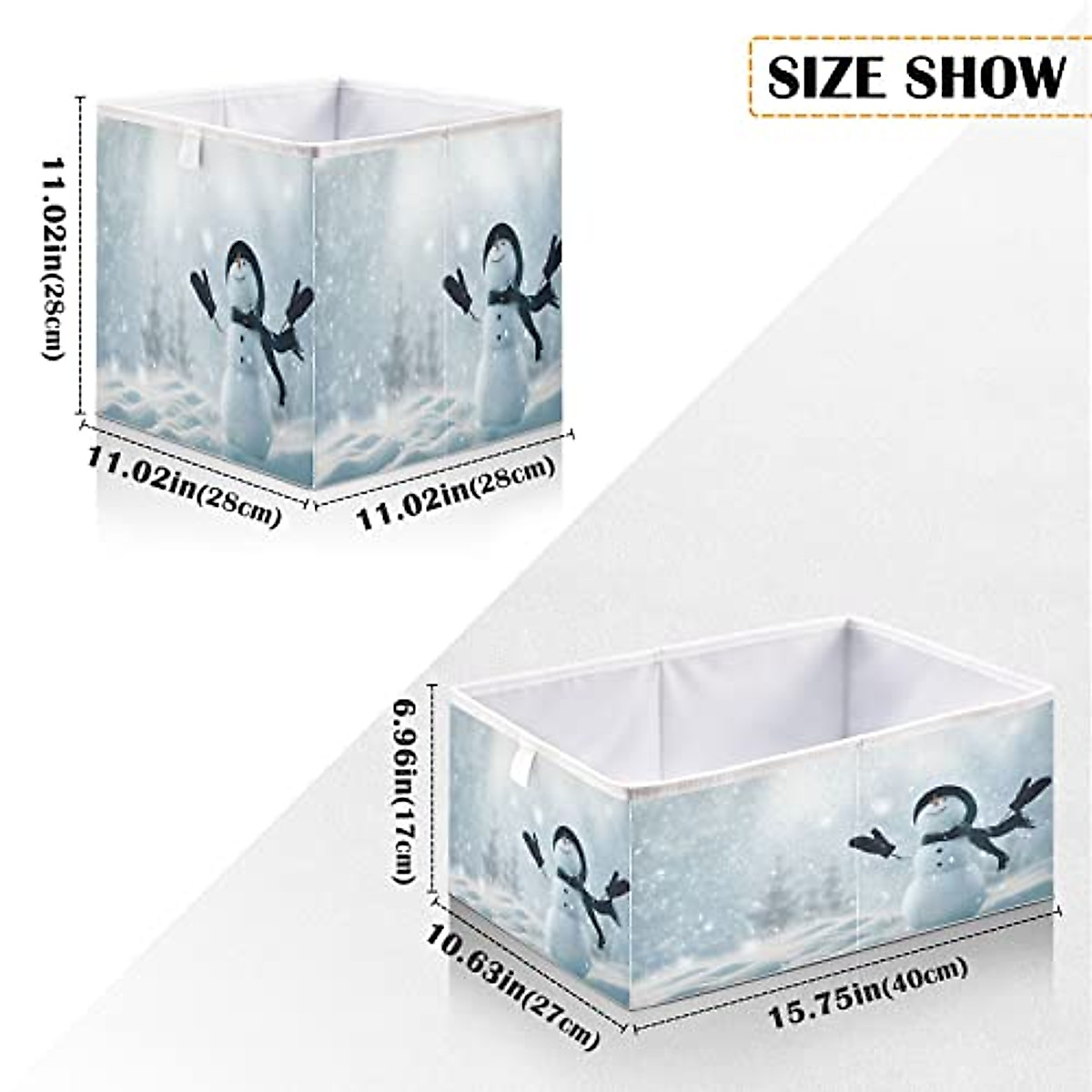 Kigai Christmas Snowman Rectangular Storage Bins - 16x11x7 In Large Foldable Storage Basket Fabric Storage Baskes Organizer for Toys, Books, Shelves, Closet, Home Decor
