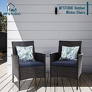 MFSTUDIO Patio PE Rattan Chairs Set of 2, Outdoor Patio Wicker Chairs - Metal Frame, Waterproof Cushions and Removable Covers, 350lbs