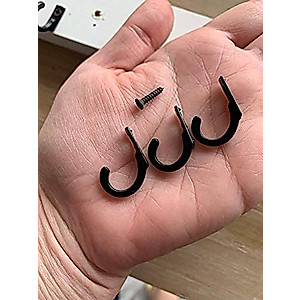 58 Pieces Black Small Key Hooks, Steel Wall Mounted Coat Hook, Single Hanger for Hanging Hat, Jewelry, Coffee Cups, Kitchen Towel Little Hook with Black Screws for Farmhouse Retro Crafting Projects
