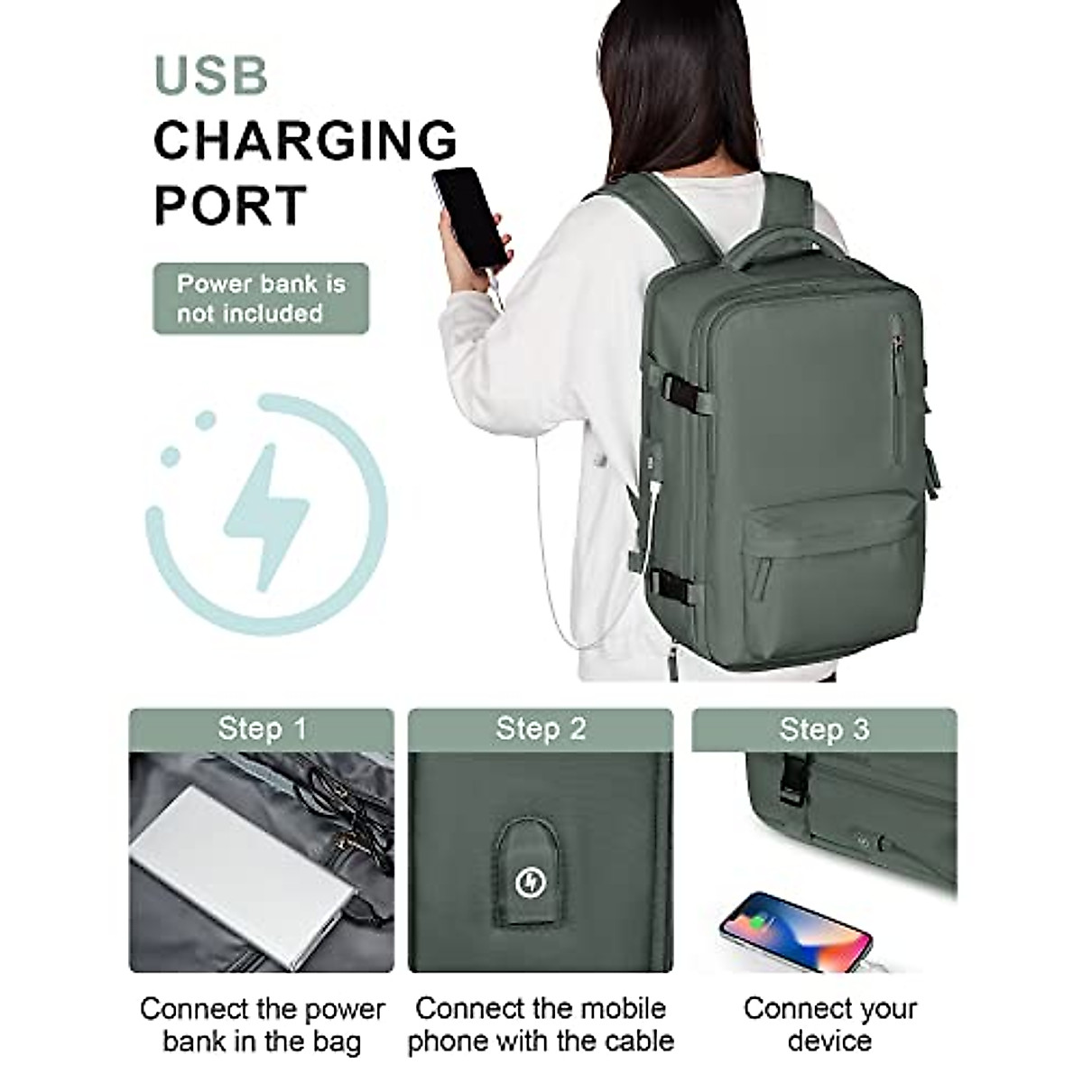 Large Travel Carry on Laptop Backpack for Women Men, Expandable Flight Approved Backpack, Waterproof Sports College bag Casual Daypack for Weekender Business Hiking with Shoe Compartment DarkGreen