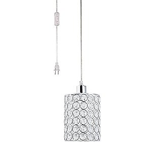Globe Electric 65142 1-Light Cylindrical Plug-in Pendant, Polished Chrome Finish, Caged Crystal Shade, Clear 15ft Cord, in-Line On/Off Rocker Switch, E26 Base Socket, Ceiling Hanging Light Fixture