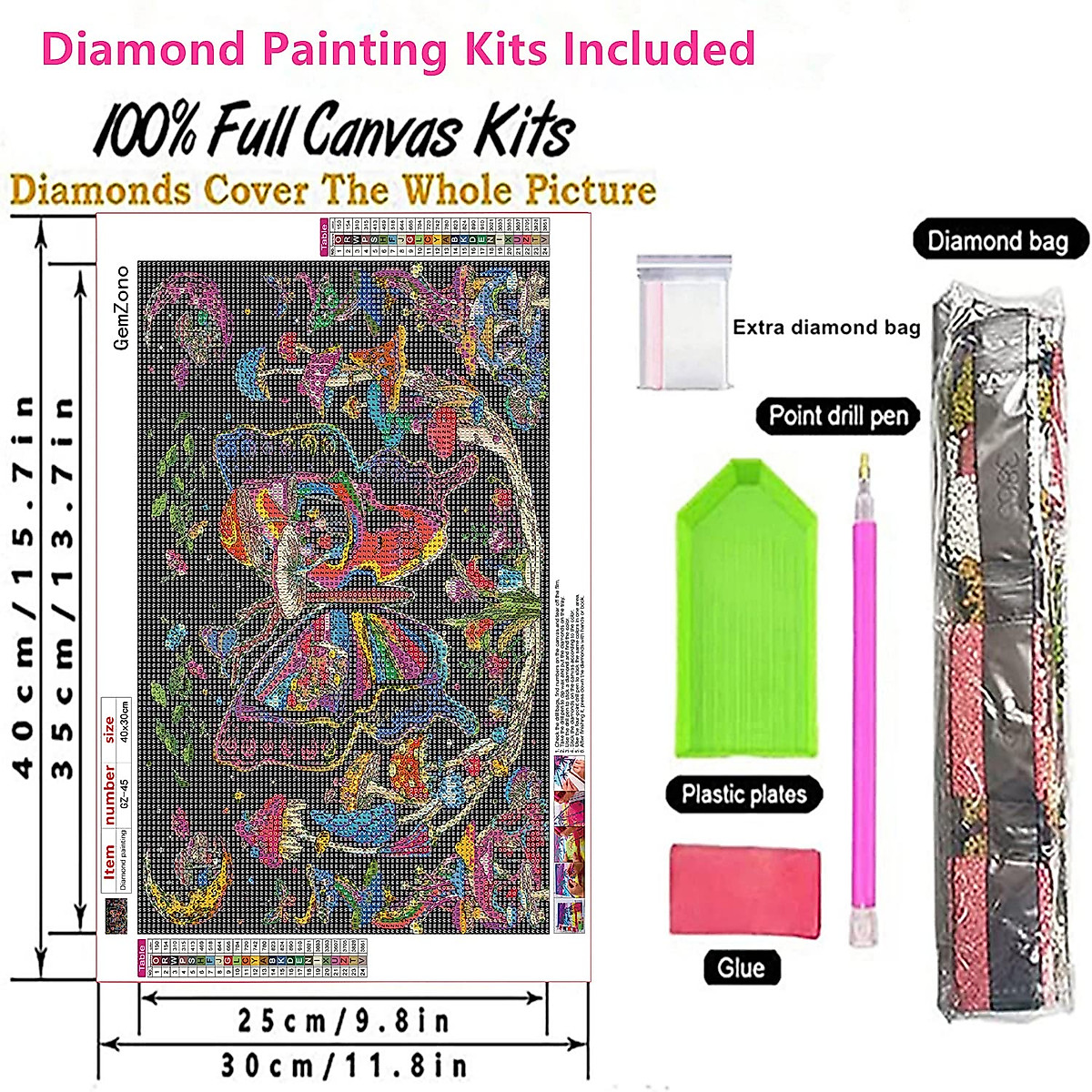 GemZono 5D DIY Diamond Painting Kit, Butterfly Mushroom Flower Plant, Skull Diamond Art Kits for Adults Kids,Full Drill Diamond Painting Dots Art for for Home Wall Decor (16X12 inch/ 40X30cm)