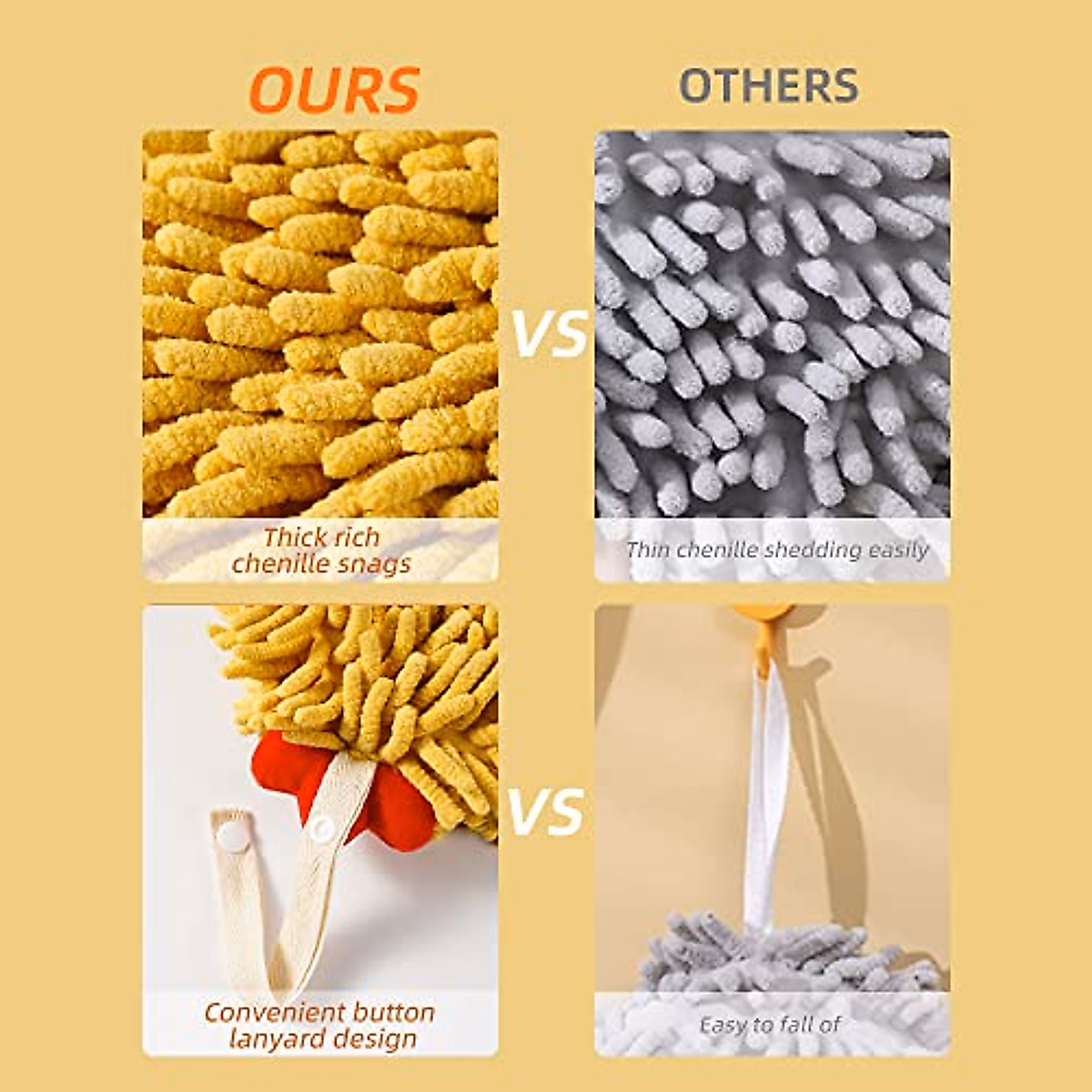 Bunnikins & Clover 4-Pack Chenille Cute Kids Hand Towel with Hanging Loop, Microfiber Plush Absorbent Toddler Hand Bath Towels for Bathroom Kitchen